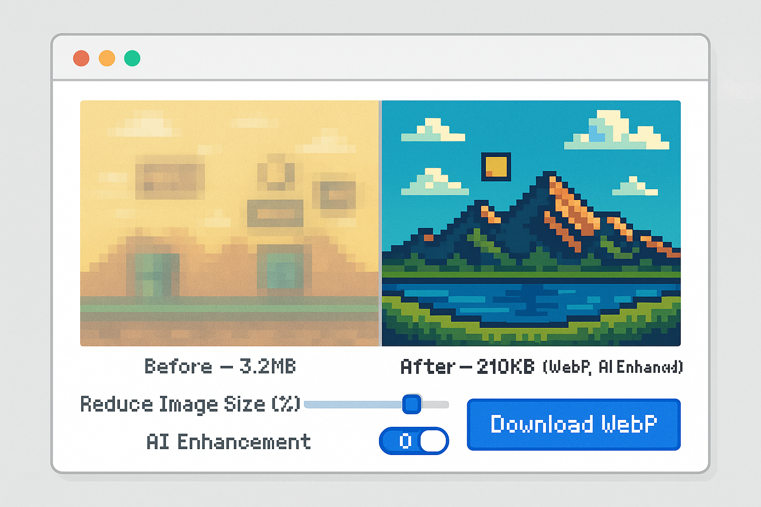 Compress & enhance JPG to WebP: Free, one-click online image converter